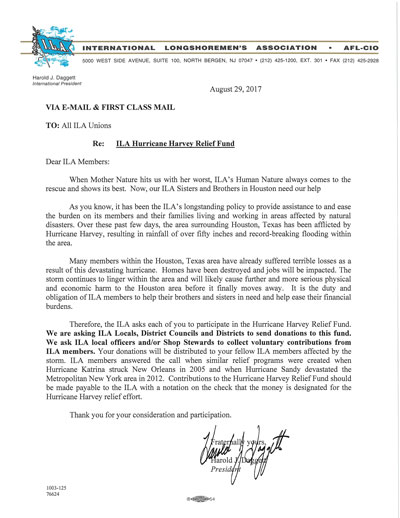 ILA, AFL-CIO Launches Fundraising Drive To Aide TX ILA Members Recover ...